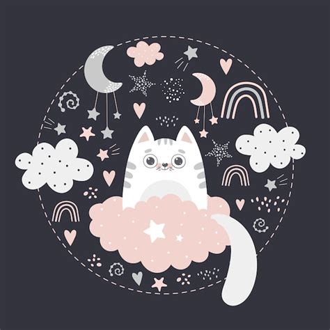 Premium Vector Cute Cat On The Cloud