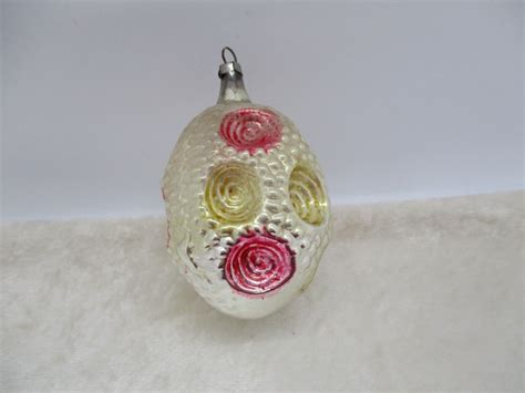Antique Mercury Glass Bumpy Cone Multi Indent Hot Pink And Yellow Ornament 4664237822