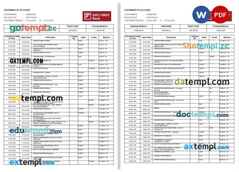 Doctempl India Idfc Bank Statement Word And Pdf Template 8 Pages 3 4