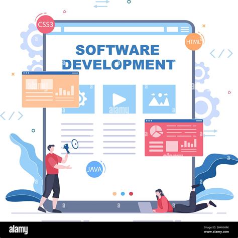Software Development And Programming Code On Computer Vector