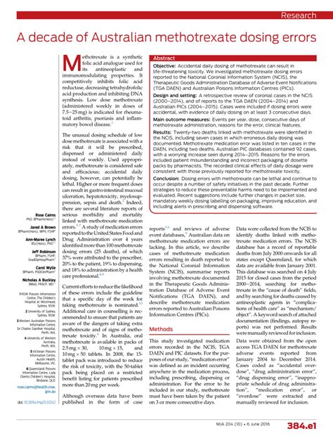 Pdf A Decade Of Australian Methotrexate Dosing Errors