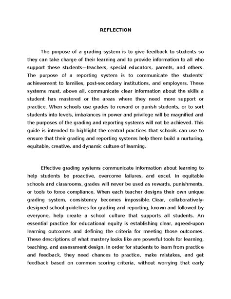 Reflection Grade 8 Reflection The Purpose Of A Grading System Is