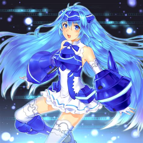 Safebooru 1girl D Armor Bare Shoulders Blue Eyes Blue Hair Blush