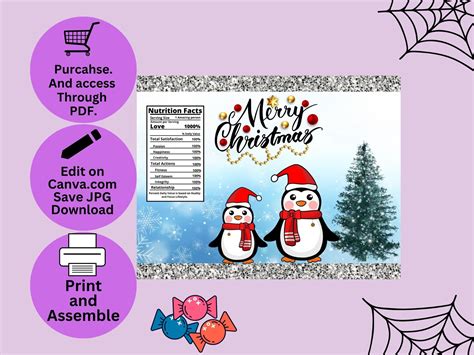 Editable Christmas Chip Bag Wrapper Penguin Party Favors Digital Download Etsy