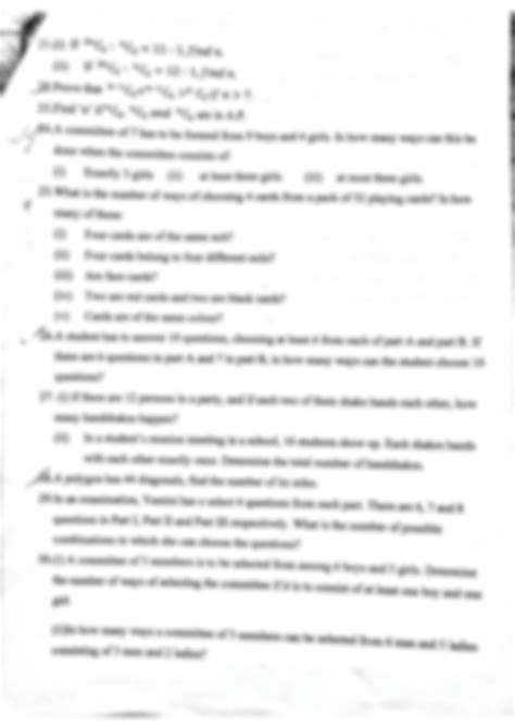 Solution Permutations And Combinations Class 11 Revision Worksheet 2