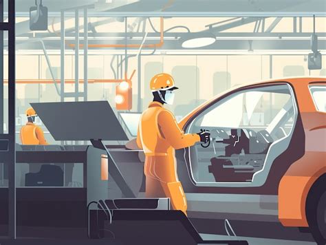 Premium Ai Image Automotive Engineer Working On A Production Line Overseeing The Assembly Of