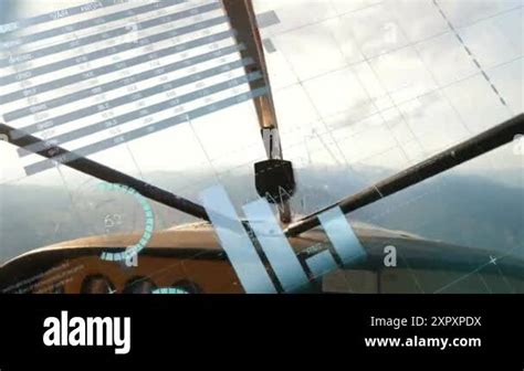 Graphs And Charts Animation Over Cockpit View Of Flying Airplane Aviation Technology Data
