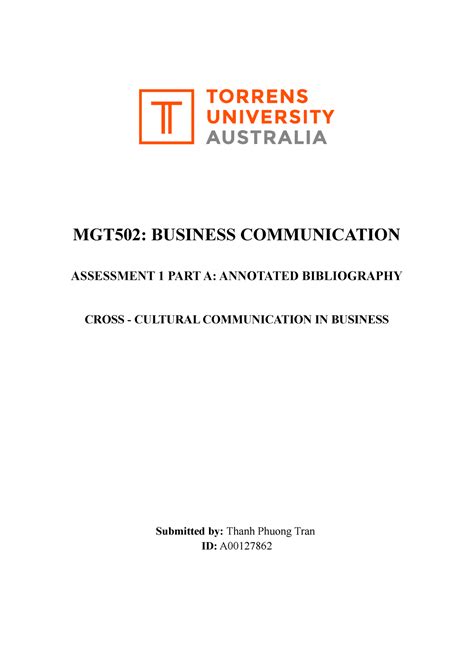 Annotated Bibliography Mgt502 Business Communication Assessment 1
