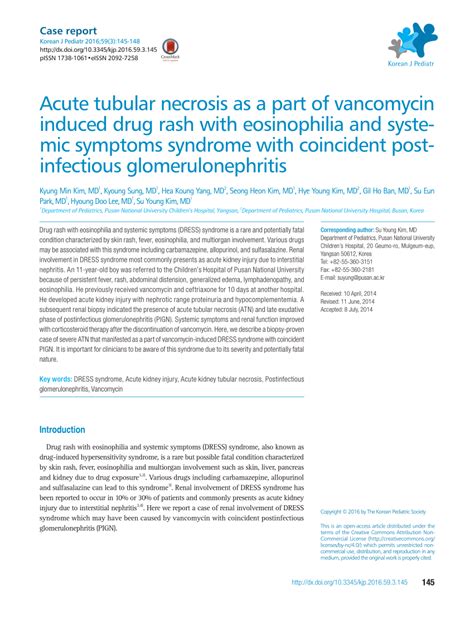 Pdf Acute Tubular Necrosis As A Part Of Vancomycin Induced Drug Rash