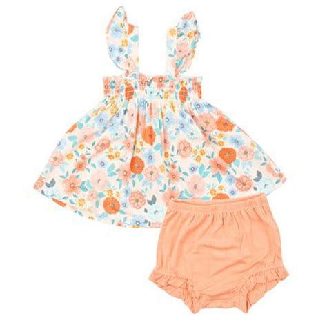 Ruffle Strap Smocked Top And Diaper Cover Flower Cart