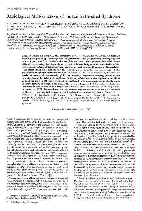Pdf Radiological Malformations Of The Ear In Pendred Syndrome