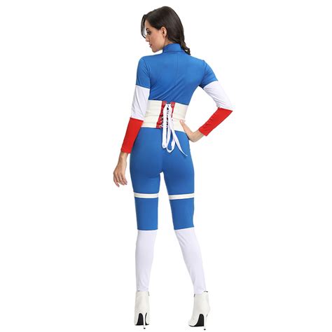 Womens Captain Long Sleeve Stretchy Bodysuit And Corset Hero Cosplay