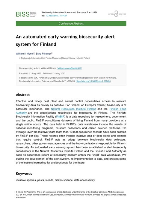 Pdf An Automated Early Warning Biosecurity Alert System For Finland