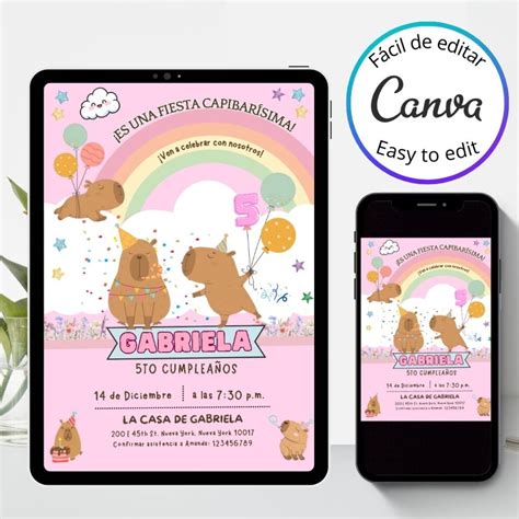 Invitación De Cumpleaños Capibara Personalizada Artkiz