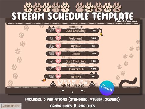 Cute Stream Schedule Template Twitch Stream Schedule Cat Stream