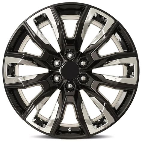 22 Gm Split 6 Spoke Wheels Fr 207 Gloss Black With Chrome Inserts Oem