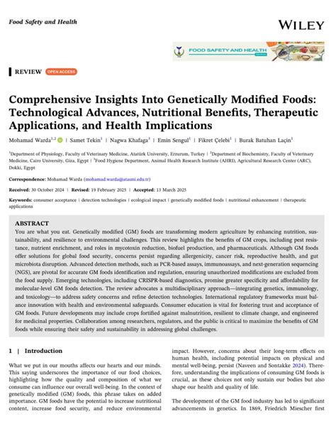 Genetik Modifiye Edilmiş Gıdalarla Ilgili Yapmış Olduğumuz Kapsamlı Reviewmiz Yayınlandı