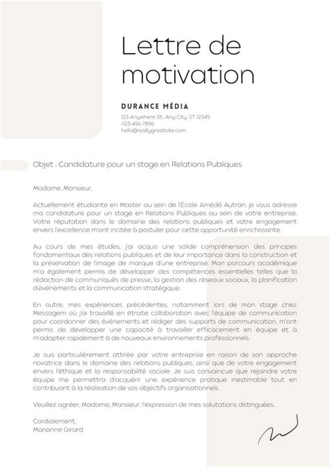 Modèles De Lettre De Motivation Pour Un Stage Canva