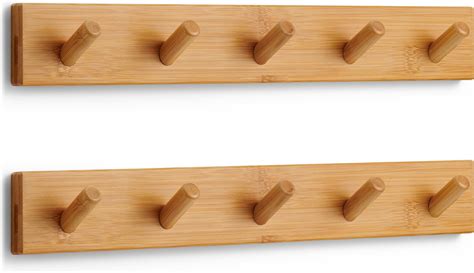 Larhn Wooden Coat Hooks Wall Mounted Coat Rack 2 Pack 5 Wooden