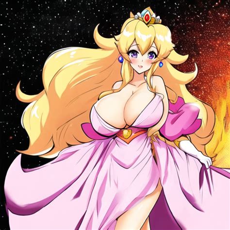 Princess Peach Huge Boobs Silk Nightgown Windblown By