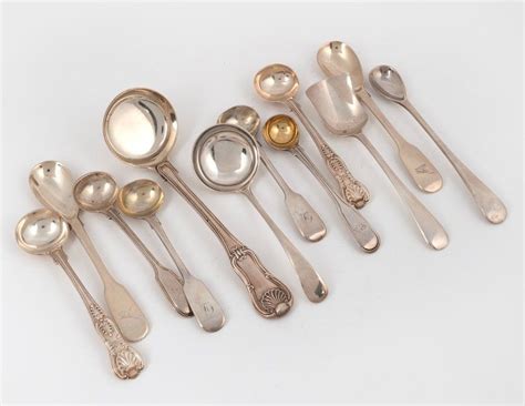 Assorted Antique Sterling Silver Condiment Spoons And Ladles Collection
