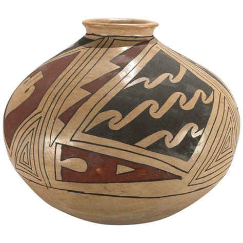 Oversized Antique Native American Acoma Polychrome Pottery Olla Jar At