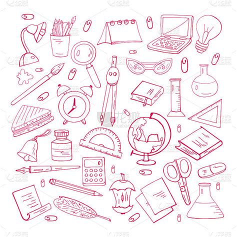 一套白底红笔画的手绘信纸