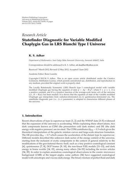 Pdf Statefinder Diagnostic For Variable Modified Chaplygin Gas In Lrs