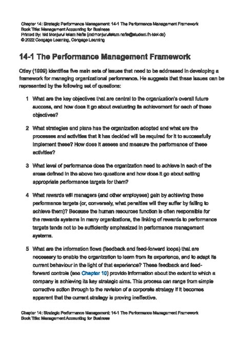 Chapter 14 Strategic Performance Management Framework Ib Notes Studocu
