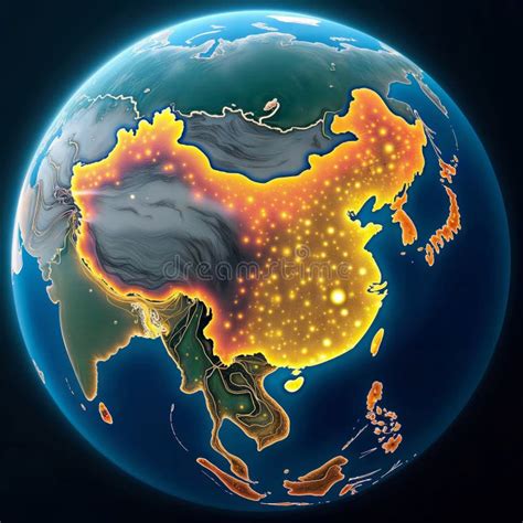 Vibrant Globe Featuring China City Lights And Geography Generative Ai Stock Illustration