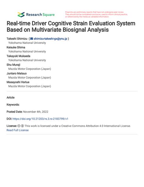 Pdf Real Time Driver Cognitive Strain Evaluation System Based On