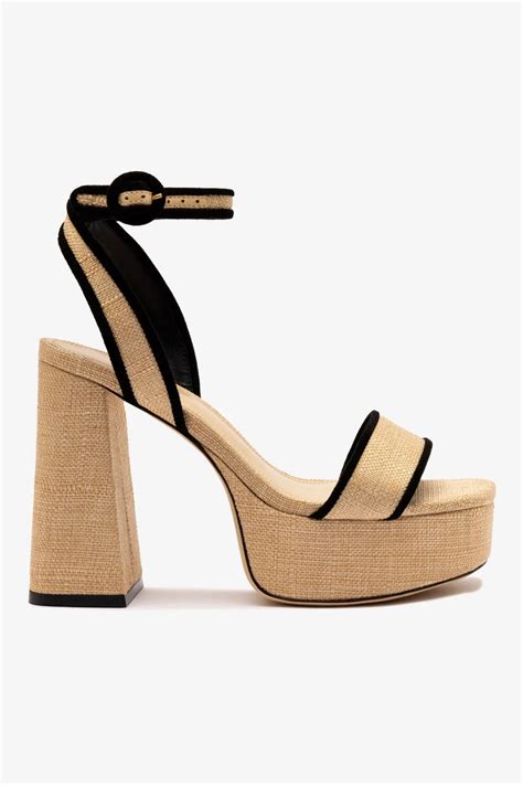 Dolly Sandal In Beige Raffia And Black Trimming Sandals Larroudé Larroude