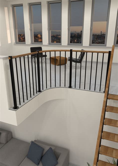 Balustrade With Vertical Bars And Wooden Handrail Round Minka Group