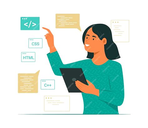 Premium Vector Programmer Woman Process Coding For Software Development Concept Illustration