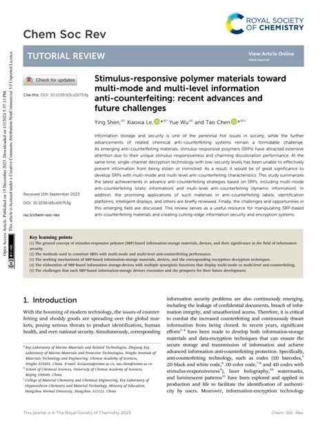 Pdf Stimulus Responsive Polymer Materials Toward Multi Mode And Multi Level Information Anti