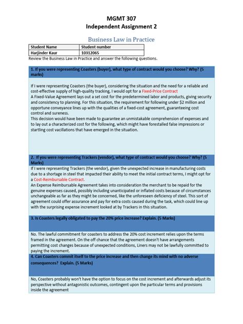 Mgmt307 Independent Assignment 2 Pdf Procurement Cost