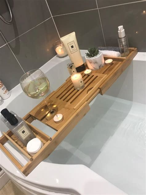 Bamboo Over Bath Bridge Tub Caddy Tray Wood Bathtub Rack