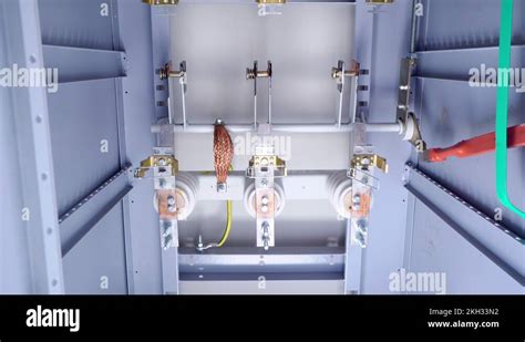 New Copper Conductors Of A Powerful Transformer Inside View Stock