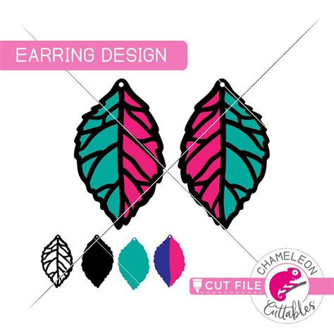 Leaf Earring Template Svg Png Dxf Eps Chameleon Cuttables Llc
