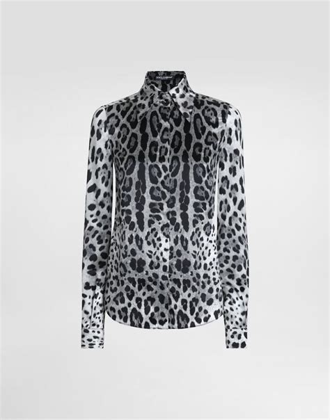 Leopard Print Silk Satin Shirt In Print For Women Dolceandgabbana® Us