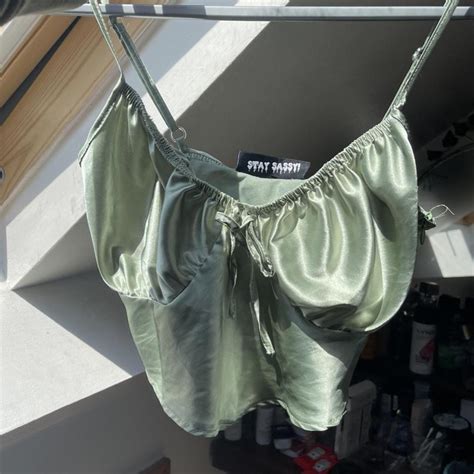Sage Green Urban Outfitters Satin Top With Tie Up Depop