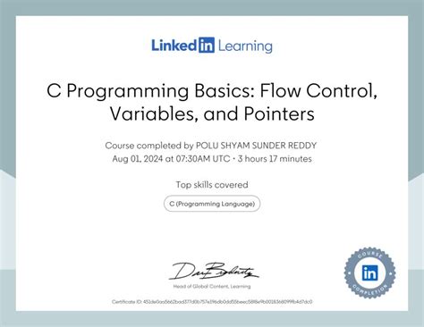 Just Finished The Course C Programming Basics Flow Control Variables And Pointers” By Dan