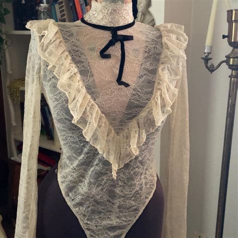 Dollskill Victorian Gothic Bodysuit Cream Lace Depop