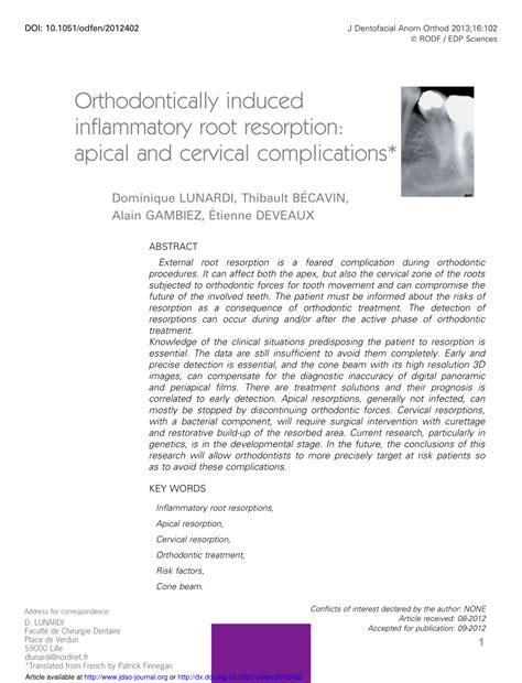 Pdf Orthodontically Induced Inflammatory Root Resorption Apical And Cervical Complications