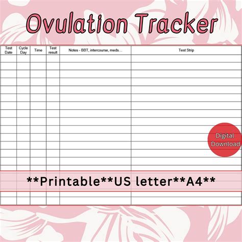 Ovulation Test Strip Tracker Printable Opk Test Sheet Fertility