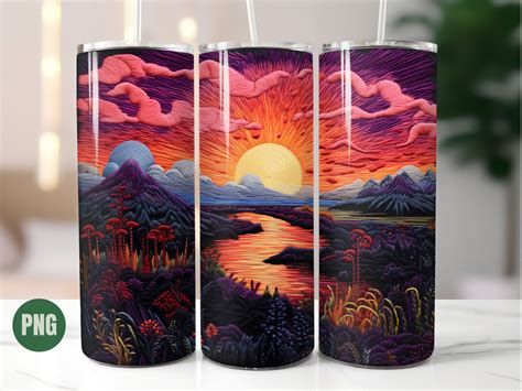 3d Embroidered Sunset Tumbler Wrap 20oz Straight Skinny Tumbler Nature