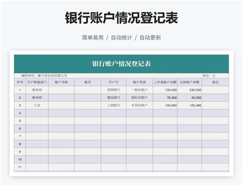 银行账户情况登记表 Excel免费模板下载