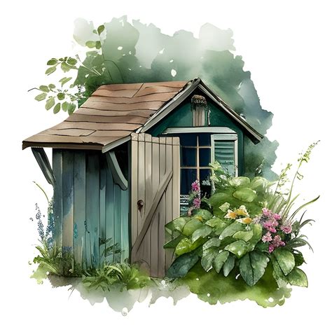 Watercolor Cottage Garden Shed Clipart Garden Shed Watercolor Etsy