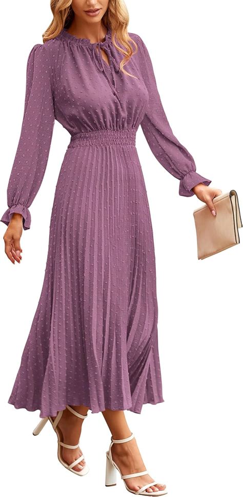 Prettygarden Womens 2025 Spring Fall Midi Dress Casual Long Sleeve V