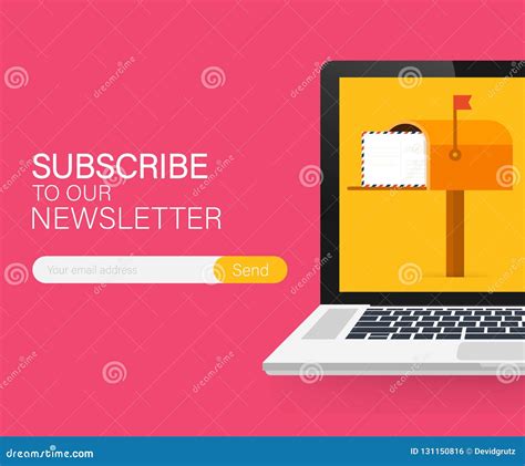 Email Subscribe Online Newsletter Vector Template With Mailbox And